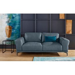 2-Sitzer W.Schillig, B:192cm H:78cm T:94cm, blau, Sofas, "montanaa elegant & edel, Federkernunterfederung", mit Metallf&uuml;&szlig;en in Schwarz