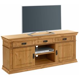 TV-Board OTTO HOME, B:158cm H:65cm T:39cm, beige, Massivholz, Sideboards, "Vinales, Sideboard, Kommode, 3 Schubk&auml;sten, 4 F&auml;cher", Messinggriffe im