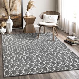 Teppich Sanat, B:240cm H:10mm L:340cm, grau, Kunstfaser, Wohnzimmer, Teppiche, "Boho 8203 , auch als L&auml;ufer und in Rund", Kurzflor, robust, Boho,