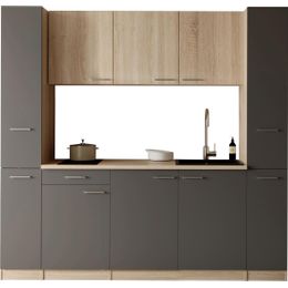 K&uuml;chenzeile respekta, B:210cm H:200cm T:60cm, grau, Komplettk&uuml;chen-Sets, "Ingrid", zerlegt, wahlweise mit K&uuml;hlschrank, Soft-Close-Funktion, Breite