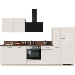 K&uuml;chenzeile KOCHSTATION, B:310cm T:60cm, beige, Komplettk&uuml;chen-Sets, "KS-Scafa, mit h&ouml;henverstellbaren F&uuml;&szlig;en", vormontiert, wahlweise mit E-Ger&auml;ten,