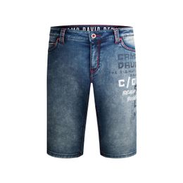 CAMP DAVID Herren Jeansshorts, blau, Gr. 40, bedruckt, Sweatware, Material: 61% Baumwolle, 38% Polyester, 1% Elasthan, Zusatz: Enth&auml;lt nichttextile