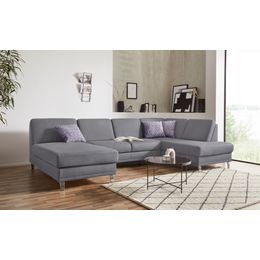 Sit & More Wohnlandschaft SIT & MORE, B:319cm H:89cm T:190cm, grau, Sofas, "Clio U-Form", wahlweise mit Schlaffunktion und Bettkasten, inklusive Federkern