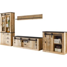 Wohnwand Home Affaire, B:388cm H:201cm T:43cm, braun, Wohnzimmer, Kastenm&ouml;bel-Sets, "Sherwood, Anbauwand im Industrial-Style, Komplettset,