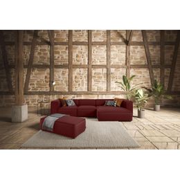 Ecksofa W.Schillig, B:341cm H:66cm T:164cm, rot, Longlife Xtra-Leder Z59: Glattleder mit modischer Pr&auml;gung. Hautst&auml;rke 0, 9 - 1, 1 mm, Wohnzimmer,