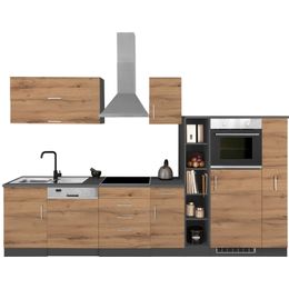 K&uuml;chenzeile KOCHSTATION, B:330cm T:60cm, grau, Komplettk&uuml;chen-Sets, "KS-Colmar", mit E-Ger&auml;ten, Breite 330 cm
