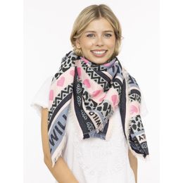 Zwillingsherz Damen Modetuch ""Wild Vibes Only"", bunt, Obermaterial: 60% Polyacryl, 25% Baumwolle, 15% Wolle, Modet&uuml;cher, Mustermix, Leo und Herzen,