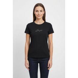 BOSS Orange Damen T-Shirt "Esogo_MA_crystal Premium Damenmode", schwarz, Gr. XS, unifarben, Single Jersey, Obermaterial: 100% Baumwolle, Shirts, mit