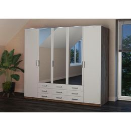 Kleiderschrank Priess, B:230cm H:193cm T:56cm, wei&szlig;, Holzwerkstoff, Schlafzimmer, Schr&auml;nke, "Amsterdam, viel Stauraum durch viele Schubk&auml;sten", mit