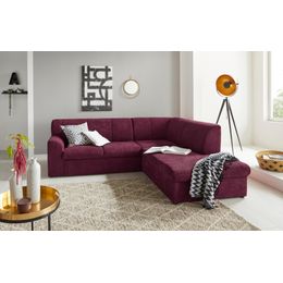 Ecksofa DOMO collection, B:237cm H:78cm T:200cm, lila, Wohnzimmer, Sofas, "Topper zeitlos elegant, kompakte Stellma&szlig;eL-Form", mit Ottomane, wahlweise