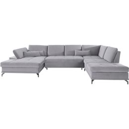 Wohnlandschaft OTTO HOME, B:363cm H:89cm T:223cm, grau, 100% Polyester;Samtoptik (100% Polyester), Sofas, "Costello U-Form, B: 363 cm mit Sitztiefen-