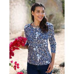 Classic Basics Damen 3/4-Arm-Shirt "3/4-Arm-Shirt", blau, Gr. 46, gebl&uuml;mt, gemustert, mehrfarbig, 100% Baumwolle, Shirts