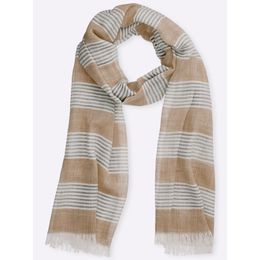 Heine Damen Modeschal, beige, gemustert, Polyester, Modet&uuml;cher