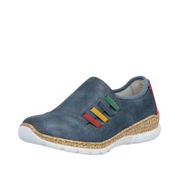 Rieker Damen Slipper, Gr. 42, blau, Lederimitat, Basic, Schuhe, Slip-on Sneaker, Schlupfschuh, Halbschuh mit bunten Stretcheins&auml;tzen