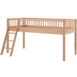 Spielbett Vipack, B:135,5cm H:114cm L:207,5cm, braun, Kinderzimmer, Betten, "Forrest halbhoch mit Leiter und Absturzschutz in Sprossen-Optik", ideal