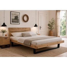 Massivholzbett OTTO HOME, B:178cm H:88cm L:228cm, braun, Betten, "Ultima Balkenbett Doppelbett, F&uuml;&szlig;e Metallkufe", FSC-zertifizierte Wildeiche oder