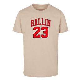 MisterTee Herren Kurzarmshirt "MisterTee Herren Ballin 23 Tee", beige, Gr. M, unifarben, 100% Baumwolle, Shirts