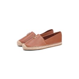 Tommy Hilfiger Damen Espadrille "TH LOGO LEATHER ESPADRILLE", Gr. 37, braun, Leder, Schuhe, Sommerschuh, Slipper, Schlupfschuh mit typischer