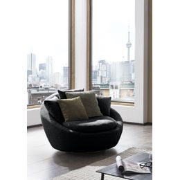 Drehsessel Trendmanufaktur, B:130cm H:80cm T:112cm, schwarz, 100% Polyester, Wohnzimmer, Sessel, "Maui, inklusive 2 R&uuml;ckenkissen und 1 Zierkissen,