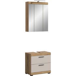 Badm&ouml;bel-Set Welltime, B:60cm H:191cm T:34cm, beige, Holzwerkstoff, MDF, Kastenm&ouml;bel-Sets, "SIENA, 2 teilig, inklusive LED Beleuchtung, bestehend