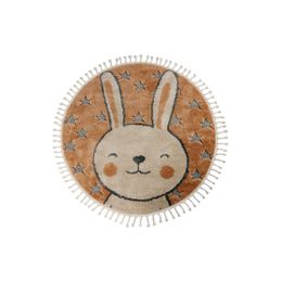 Kinderteppich Kayoom, H:11mm &Oslash;:133cm, beige, Polypropylen, Teppiche, "Modena 415", auch in rund, Kurzflor, Hoch Tief, mit Fransen