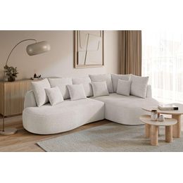 Ecksofa, B:267cm H:87cm T:169cm, wei&szlig;, HOMSY BY ANA JOHNSON, 100% Polyester, Wohnzimmer, Sofas, "PEBBLA L-Form mit vielen Kissen, modernes Design,
