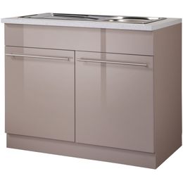 Wiho-K&uuml;chen Sp&uuml;lenschrank WIHO K&Uuml;CHEN, B:100cm H:85cm T:60cm, braun, K&uuml;che, Schr&auml;nke, "Chicago", 100 cm breit, inkl. Einbausp&uuml;le aus Edelstahl