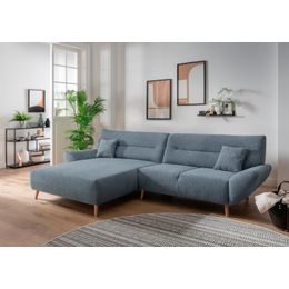 Ecksofa Home Affaire, B:290cm H:81cm T:166cm, blau, 100% Polyester, Wohnzimmer, Sofas, "Drago, elegant und zeitlos, komfortabel, Holzfu&szlig;, L-Form,