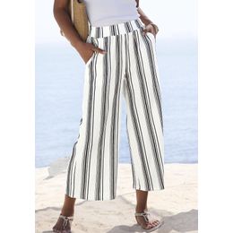 Lascana Damen 7/8-Hose "mit locker-luftigem Bein", schwarz-wei&szlig;, Gr. 42, Crinkleoptik, gestreift, Cr&ecirc;pe, Obermaterial: 71% Viskose, 27% Polyester, 2%