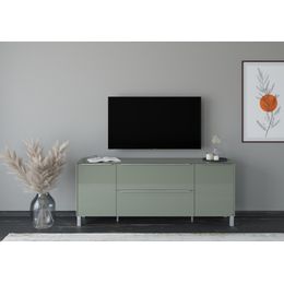 Lowboard, B:182cm H:75cm T:42cm, gr&uuml;n, SET ONE BY Musterring, Glas, Holzwerkstoff, Wohnzimmer, Sideboards, "Reno", Mit Vierkantfu&szlig; in diversen