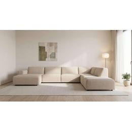 Wohnlandschaft OTTO HOME, B:389cm H:75cm T:245cm, beige, 100% Polyester, Sofas, "Naddine", B. 389 cm, U-Form, Strukturstoff M&eacute;lange-Effekt,