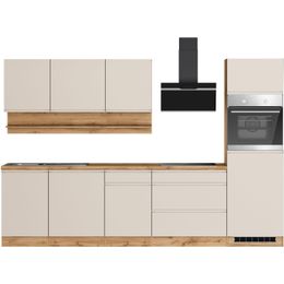 K&uuml;chenzeile KOCHSTATION, B:300cm H:200cm T:60cm, beige, Komplettk&uuml;chen-Sets, "KS-Virginia,neu in verbesserter Ausf&uuml;hrung", Breite 300 cm, Soft-Close,