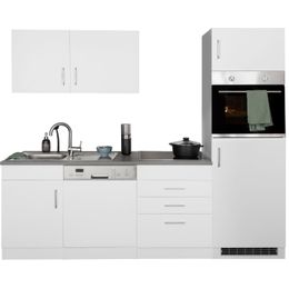 K&uuml;chenzeile KOCHSTATION, B:230cm H:200cm T:60cm, wei&szlig;, Komplettk&uuml;chen-Sets, "KS-Paris", Breite 230 cm, wahlweise mit E-Ger&auml;ten und Induktion