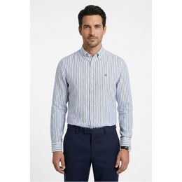 BOSS Herren Leinenhemd "LIAM", blau, Gr. XL, gestreift, Web, Obermaterial: 100% Leinen, Hemden, 100% Leinen Premium Sommerhemd, Button-Down-Kragen,
