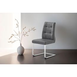 Esszimmerstuhl ByLiving, B:47cm H:96cm T:62cm, grau, St&uuml;hle, "Marlen XXL", bis zu 150 kg belastbar, Vintage-Bezug, Freischwinger