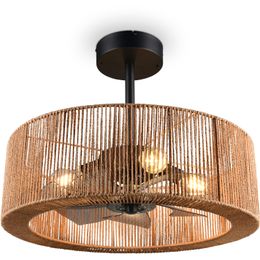 Deckenleuchte "SMILLUM mit Ventilator, gro&szlig;er Deckenventilator mit Licht &Oslash; 61cm", 4, &Oslash; 61cm H: 50cm, 1 Stk., braun, REALITY LEUCHTEN, Wohnzimmer,