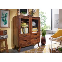 Highboard Sheesham 90x40x110 walnuss gewachst MALM&Ouml; 2 #113