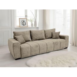 Schlafsofa Home Affaire, B:239cm, beige, 100% Polyester, Jugendzimmer, Sofas, "Bello, B: 239 cm, Liegefl. 142x194 cm", Schlaffunktion, Bettkasten & 2