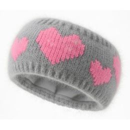 styleBREAKER Damen Stirnband "Strick Stirnband mit Herz Muster", grau, Modisch, M&uuml;tzen