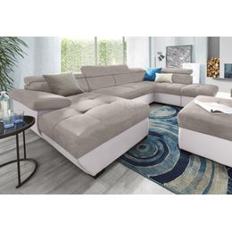 Wohnlandschaft COTTA, B:332cm H:79cm T:102cm, beige, Kunstleder SOFTLUX / Luxus-Microfaser (100% Polyester);Flachgewebe (100% Polyester) / Struktur