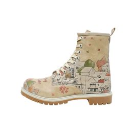 DOGO Damen Schn&uuml;rboots "Longe Boots Schn&uuml;rstiefel Dynamic Spirit Damen Stiefeletten", Gr. 36, gelb, Lederimitat, Schuhe, Handgefertigt