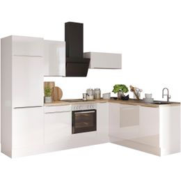 Winkelk&uuml;che KOCHSTATION, B:270cm H:212cm T:60cm, wei&szlig;, Komplettk&uuml;chen-Sets, "KS-Aken", wahlweise mit E-Ger&auml;ten und Stellvariante Sp&uuml;le links oder