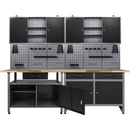 ONDIS24 Werkstatt-Set, B:240cm H:205cm T:60cm, schwarz, Werkb&auml;nke, 2x Werkbank, 2x Werstattschrank, 2x Lochwand