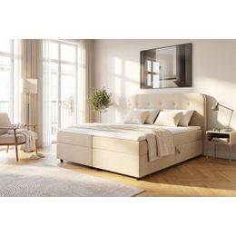 Boxbett Home Affaire, B:190cm L:210cm, beige, Komplettbetten, "AMRUM, Polsterbett mit Bettkasten, inkl. Taschenfederkernmatratze H3", mit