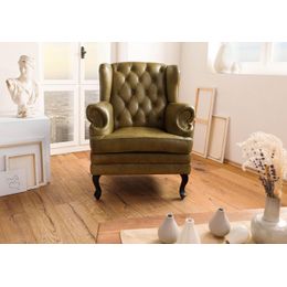 Ohrensessel Echtleder 88x81x105 gr&uuml;n CHESTERFIELD #301
