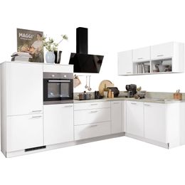 K&uuml;chenzeile KOCHSTATION, B:305cm T:60cm, wei&szlig;, Komplettk&uuml;chen-Sets, "KS-Scafa, mit h&ouml;henverstellbaren F&uuml;&szlig;en", vormontiert, wahlweise mit E-Ger&auml;ten,