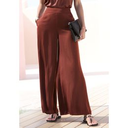 Lascana Damen Webhose "mit extra weitem Bein aus softer Satinqualit&auml;t", braun, Gr. 36, unifarben, Satin, Obermaterial: 100% Polyester, Hosen, luftige