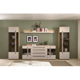 Wohnwand Home Affaire, B:340cm H:200cm T:42cm, beige, Holzwerkstoff, Wohnzimmer, Kastenm&ouml;bel-Sets, "Cantara, Anbauwand, Wohnzimmer-Set, in Eiche