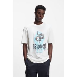 Hugo Herren T-Shirtopen wei&szlig;121, Gr. S, bedruckt, Single Jersey, Obermaterial: 100% Baumwolle, Shirts, mit Frontprint