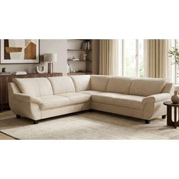 Ecksofa OTTO HOME, B:251cm H:80cm T:251cm, beige, 100% Polyester, Wohnzimmer, Sofas, "Silkeborg 251 x 251 cm, formsch&ouml;nes Sofa mit dunklen F&uuml;&szlig;en",